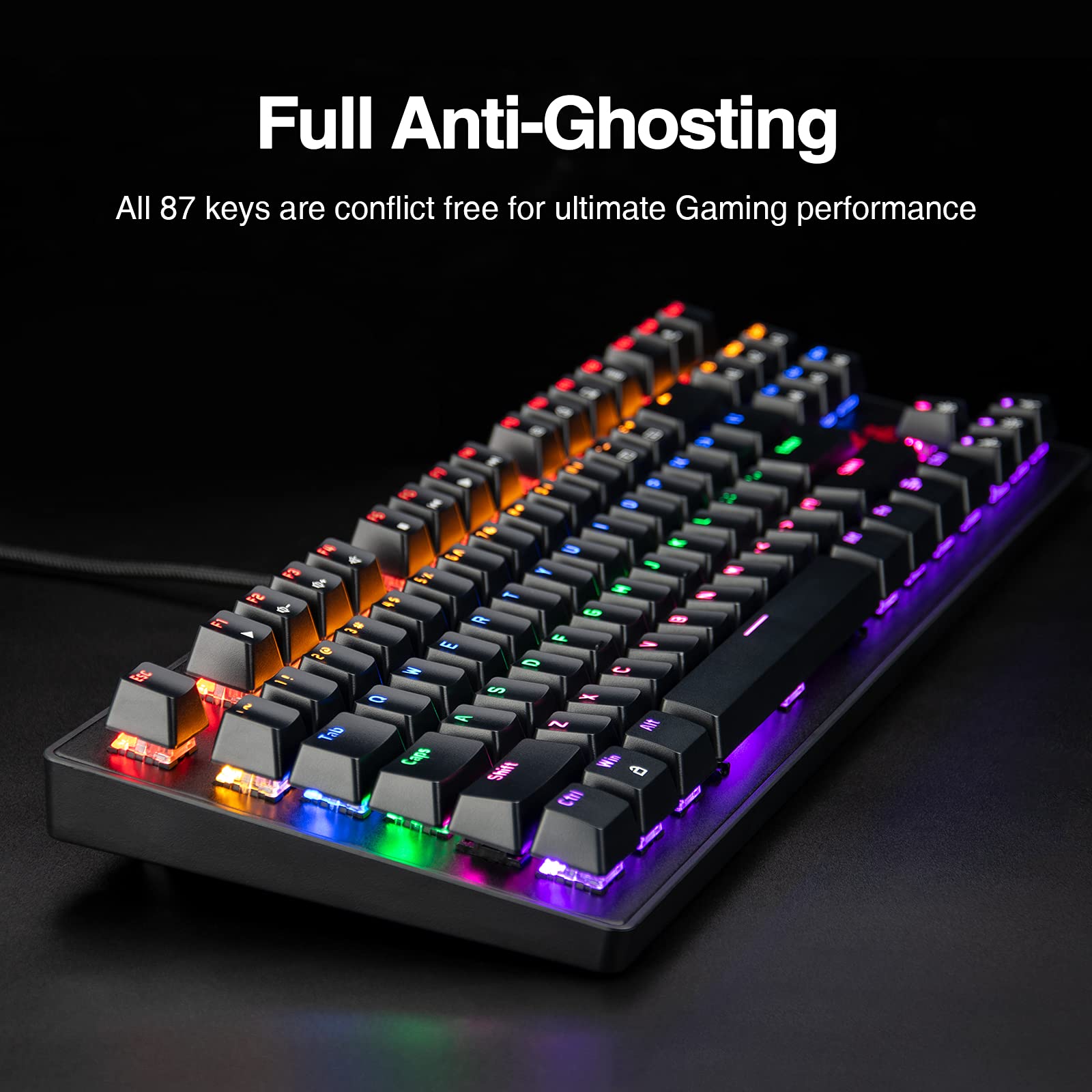 unband Rii RK908 7 Color Mechanical Gaming Keyboard 88 Keys LED Backlit Wired Keyboard 9 Backlight Modes RGB PC Windows Mac Keyboard UK Layout