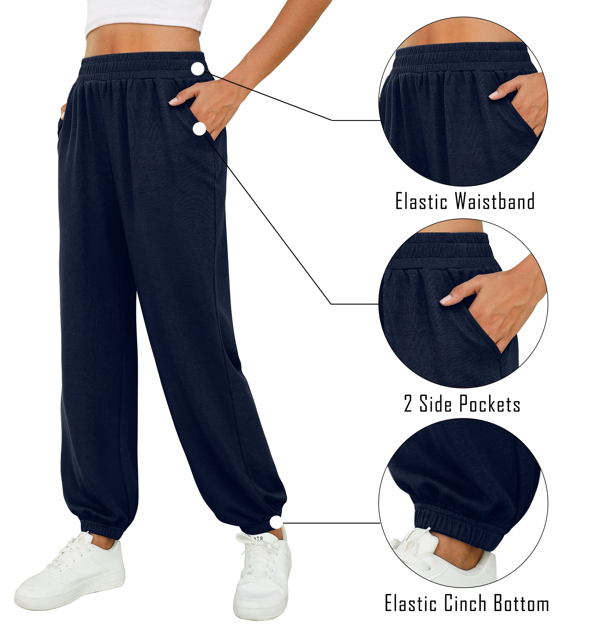 Saloogoe Womens Athletic Pants Casual Workout Sweatpants with Pockets Navy Blue M