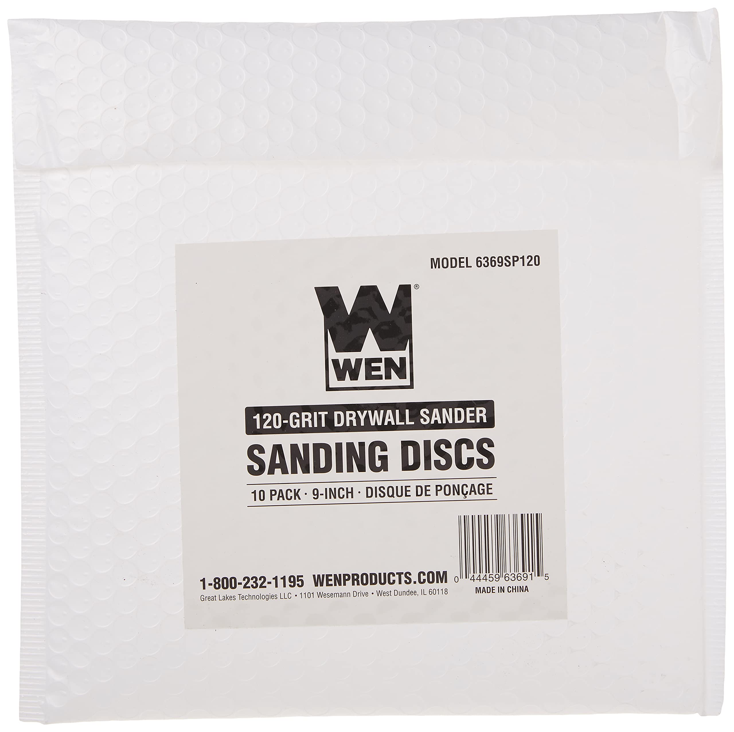WEN 6369SP120 120-Grit Hook and Loop 9-Inch Drywall Sander Sandpaper, 10-Pack