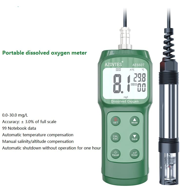 Portable Dissolved Oxygen Meter,Upgrade Temperature, Salinity and Altitude Triple Compensation,Handheld Water Quality Monitor