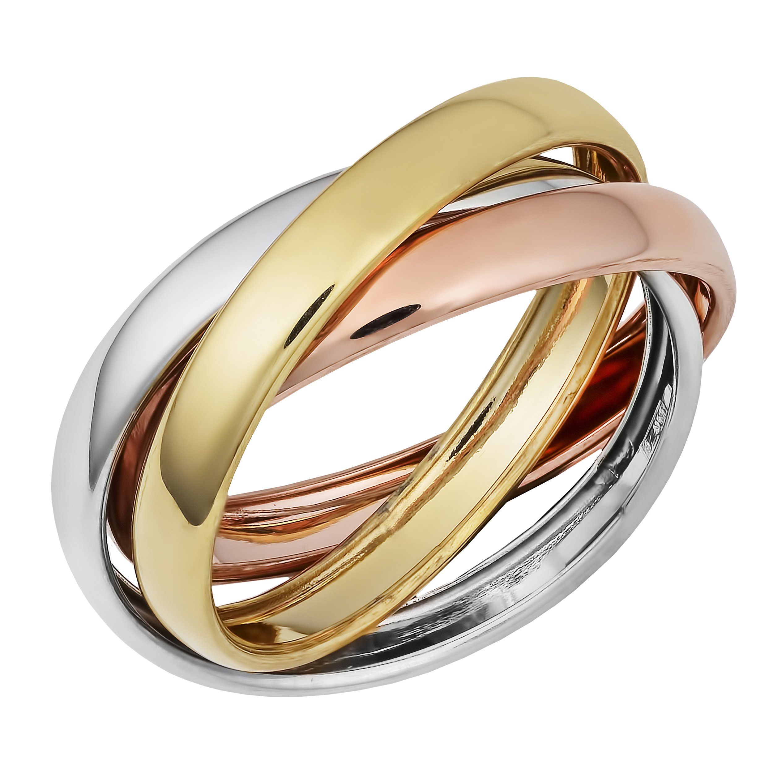 Kooljewelry 14k Tricolor Gold High Polish Trinity Rolling Ring for Women