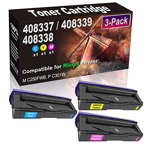 Kolasels 3-Pack (C+Y+M) Compatible M C250FWB P C301W Toner Cartridge (High Capacity) Replacement for Ricoh M C250H 408337 408339 408338 Printer Cartridge