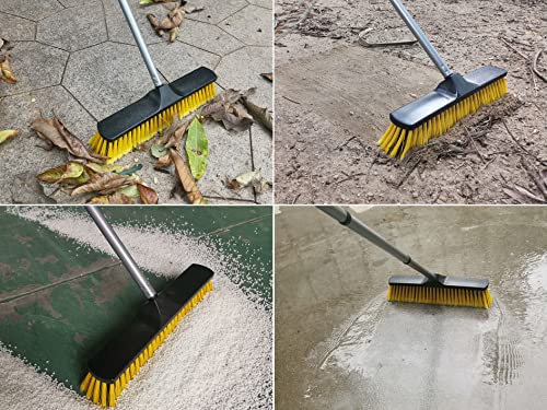 Push Broom Heavy-Duty Indoor Outdoor Floor Cleans Brush Bristles Adjustable Steel Handle Pole 55β Wide 16β Lightweight Scrub Sidewalk Driveway Yard Patio Garage Concrete Wood Stone Tile Wall