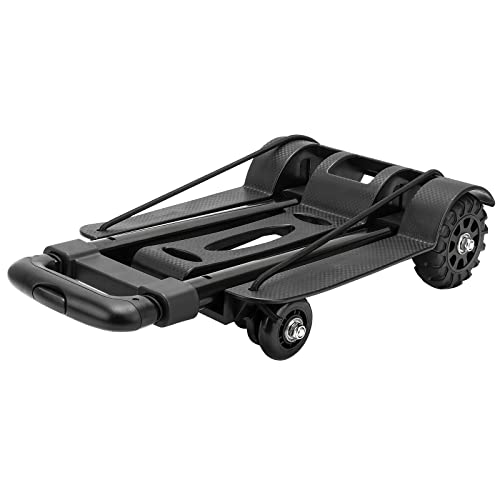 SINJEUN Black Folding Luggage Cart, 88 Lbs 40 KG Heavy Duty Folding 4 Wheels Hand Truck, Portable Fold Up Dolly with Bungee Cord and Backpack, Solid Construction Utility Cart