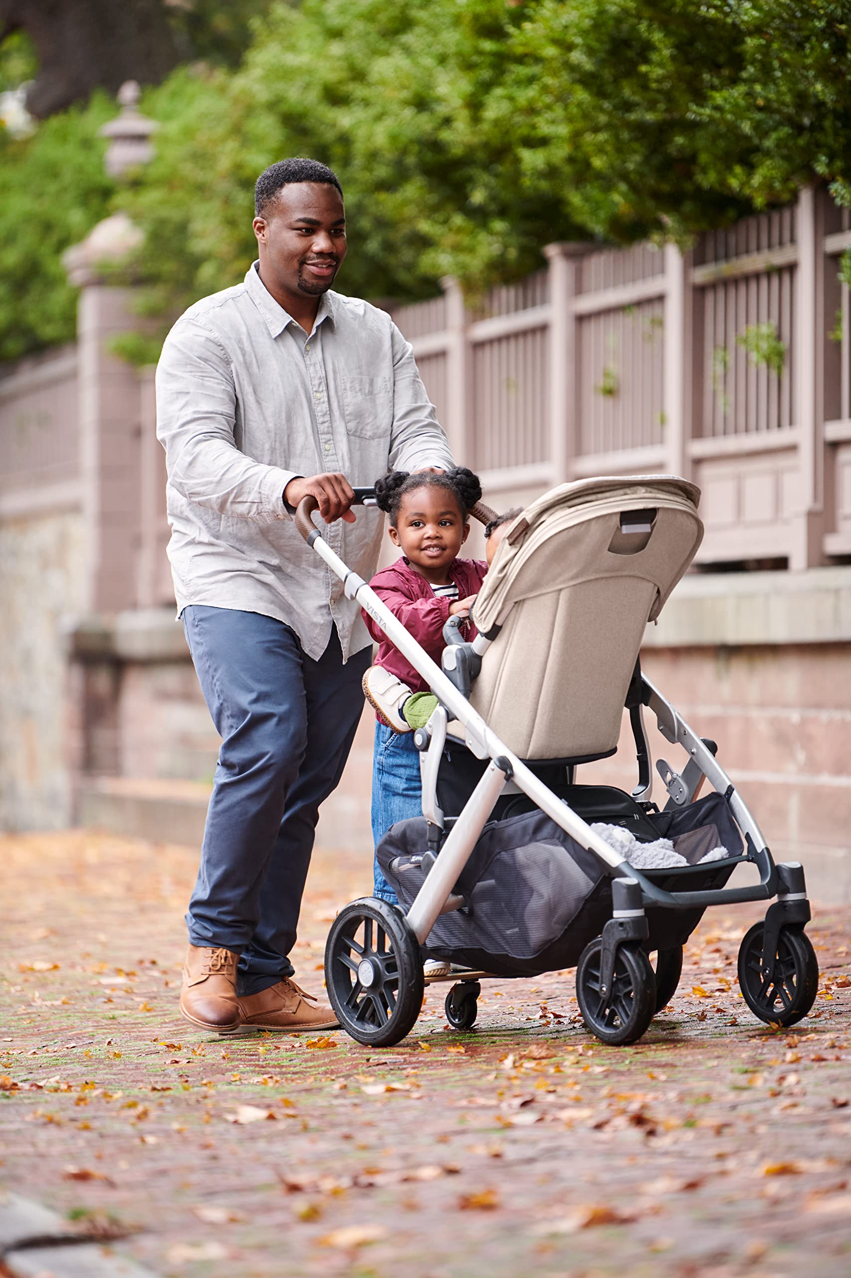 Vista V2 Stroller -Anthony (White & Grey Chenille/Carbon/Chestnut Leather) + Piggyback for Vista and Vista V2