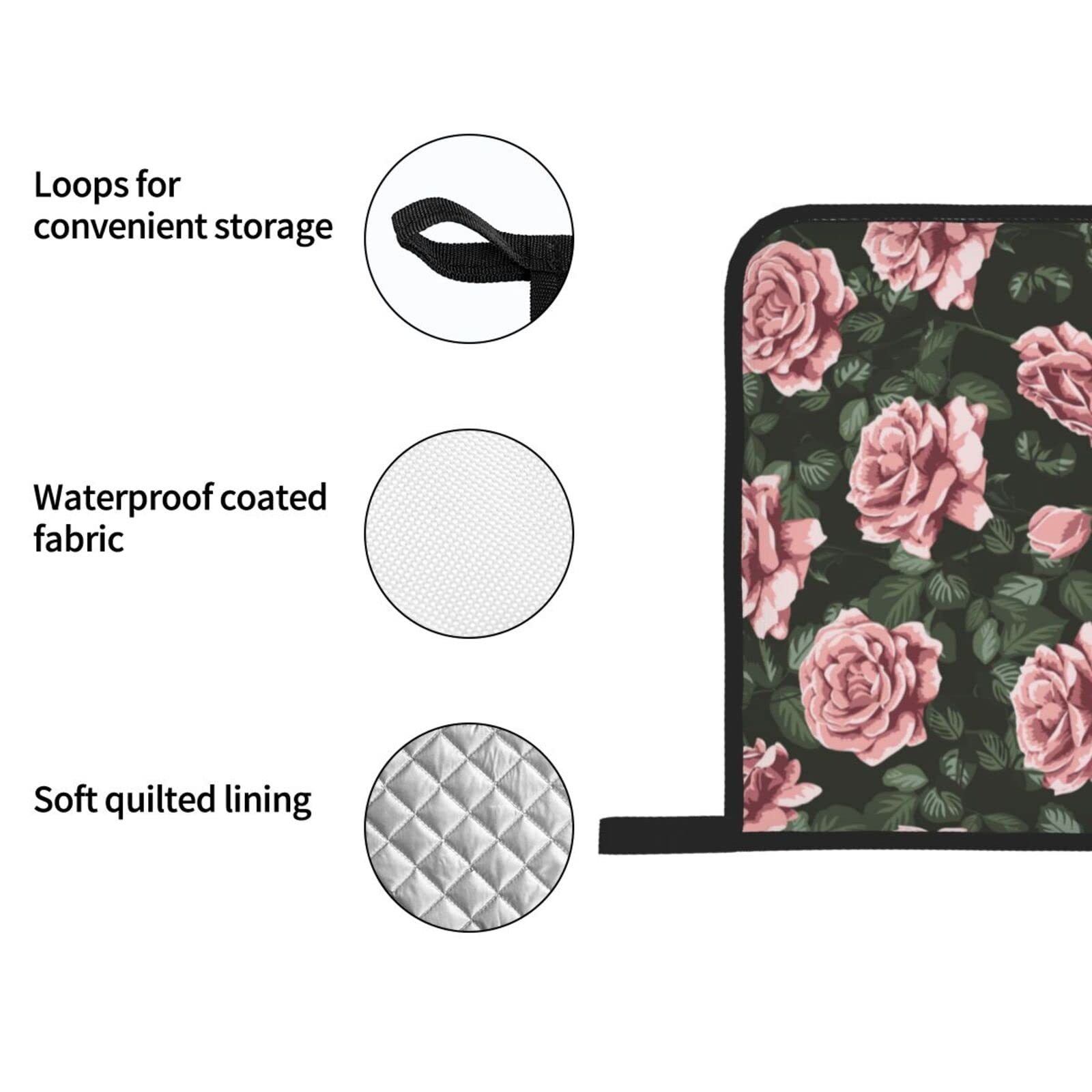 Oven Mitts and Pot Holders Sets 4 Piece, Pink Rose Flower Green Leaves Oven Gloves Heat Resistant Non-Slip for Kitchen Cooking Grilling Baking