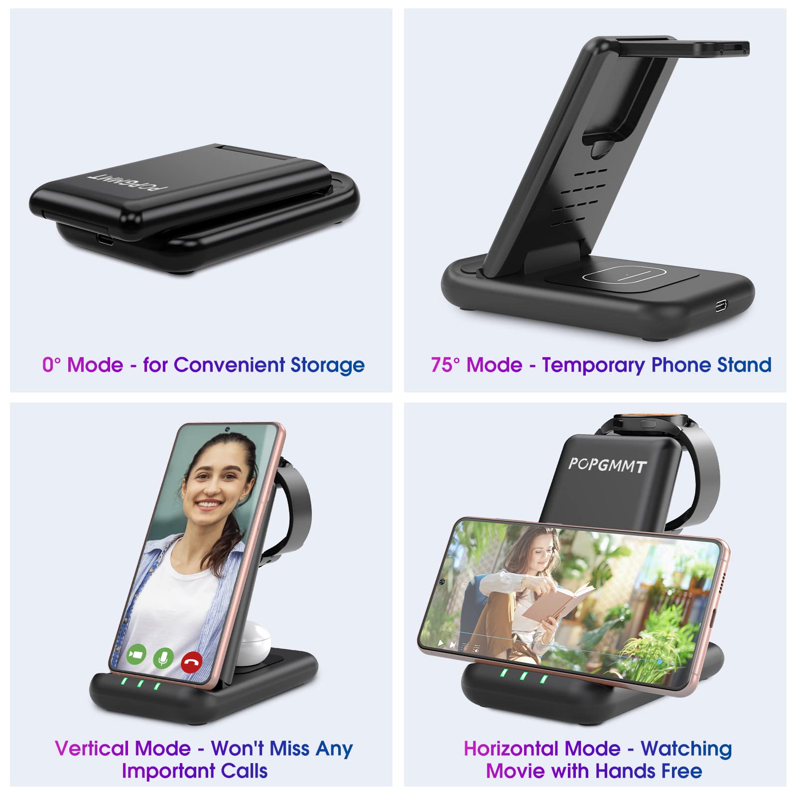 Wireless Charger for Samsung, 3 in 1 Foldable Charging Station/Dock 18W Designed for Samsung S23/S22/S21/Ultra/Plus/S20/S10/S9/Note20/Note10/Z Fold/Flip 4, Galaxy Watch 5/4/3 Active 2, Buds +/Pro/Live