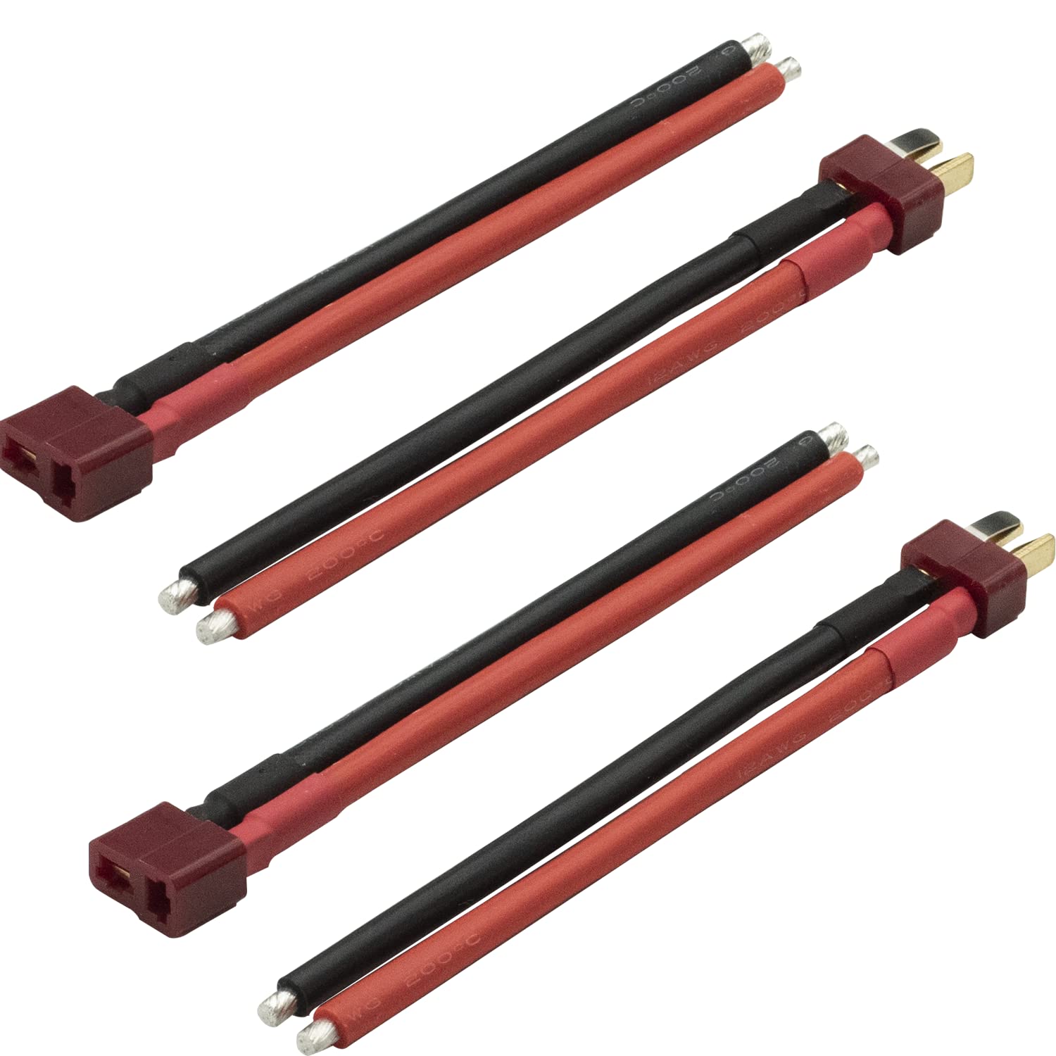 KiiMos 4Pcs Deans T Male & Female DIY Cable, T Plug Soft Silicone Wire Cable for RC Airplane Quadcopter FPV Drone Lipo Battery ESC