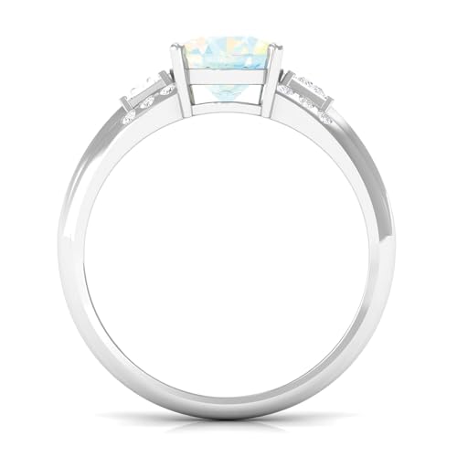 Natural Certified Opal 8X10mm Oval Engagement Ring, AAA Quality, Ethiopian Opal Diamond Solitaire Ring - With Jewelry Box, 14K White Gold, Size:US 7.00