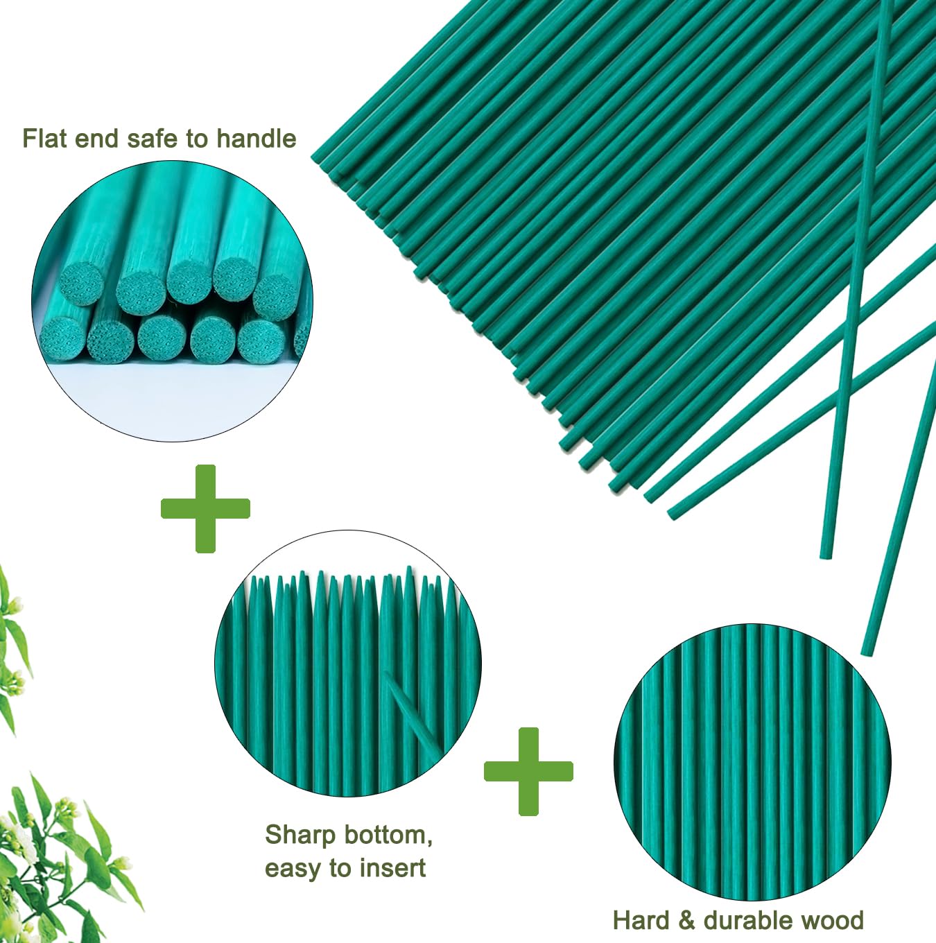 SupKing Plant Stakes,17&12 Inch Wood Plant Sticks 30 Pack Orchid Stake Sturdy Green Bamboo Plant Support Stake Gardening Floral Potted Plant Support