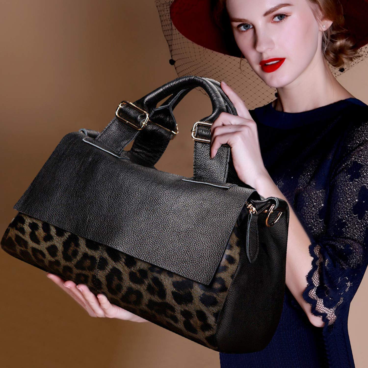 Leather Handbag Fashion Leopard Bag Shoulder Messenger Bag,Large Capacity Bag for Ladies