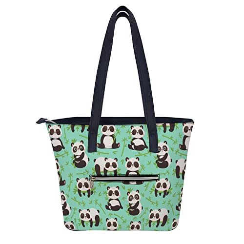 Panda And Bamboo Women's Tote Bag PU Leather Shoulder Bag Handbags Purse For Work Shopping Travel