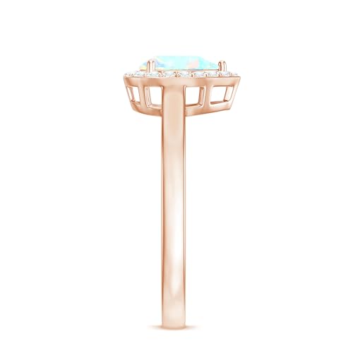 Natural Ethiopian Opal Diamond Halo Engagement Ring, AAA Quality, 5X7MM Pear Shaped Opal Teardrop Ring - Ready To Gift, 14K Rose Gold, Size:US 8.00
