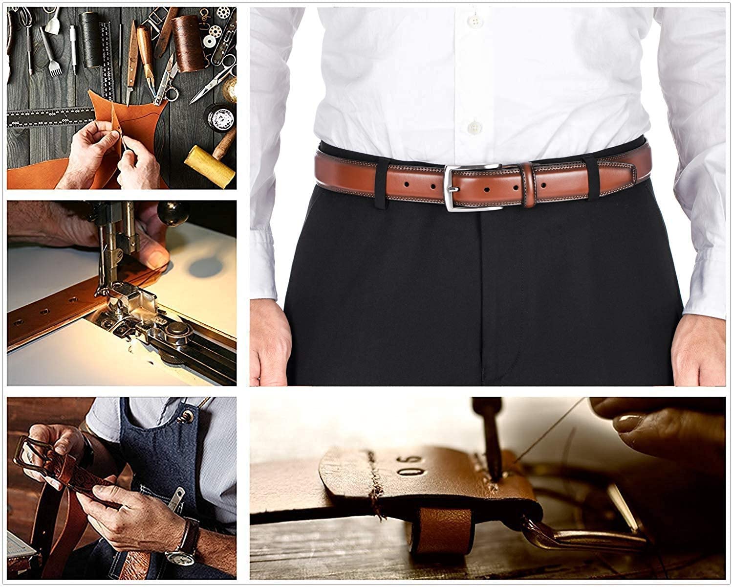 KM Legend Men's Genuine Leather Dress Belt with Premium Quality - Classic & Fashion Design for Work Business and Casual (esBrown, 34)