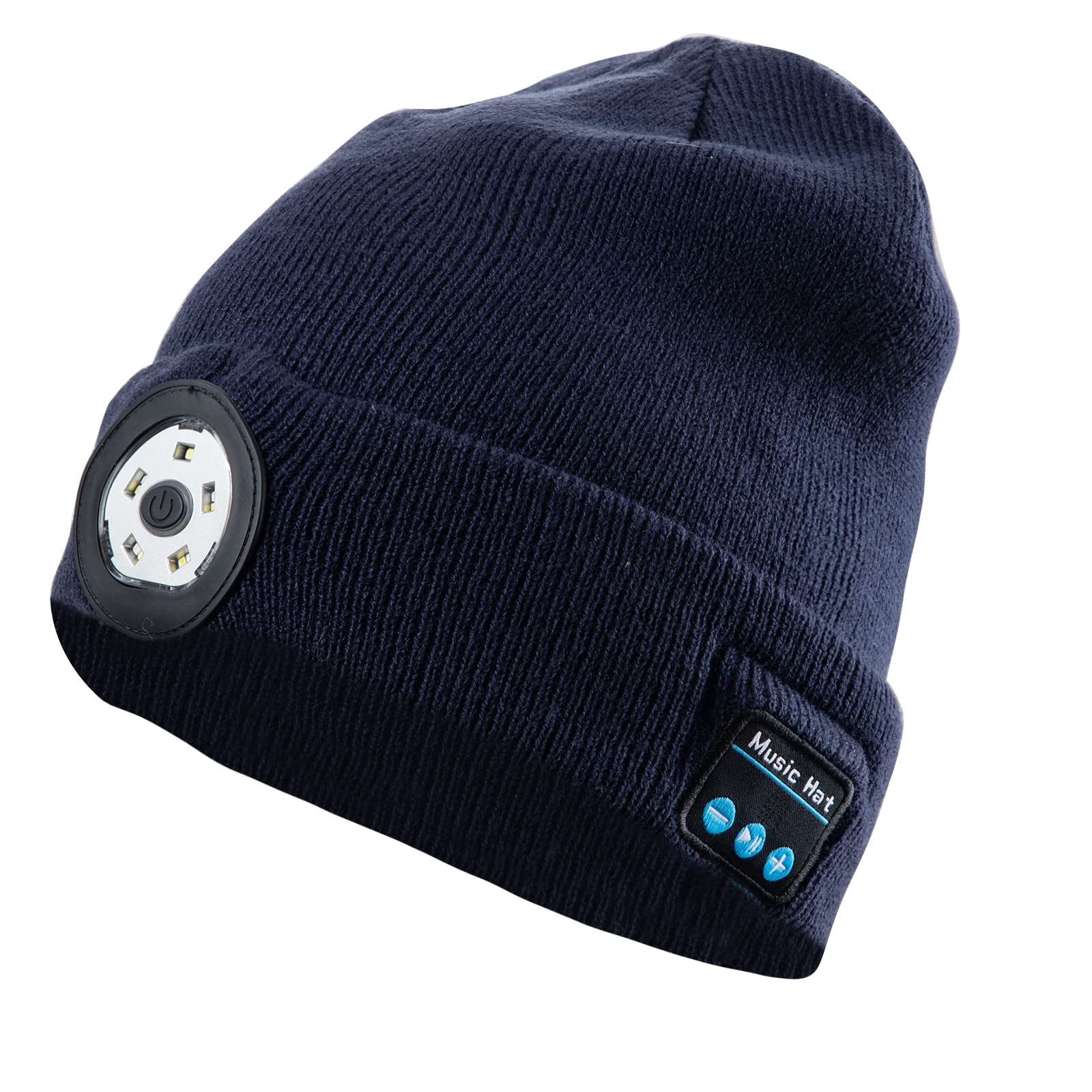 Night Cat Bluetooth Beanie Hat 5 LED Knitted Music Cap,Wireless Headphones with Speakers Headlamp USB Rechargeable Hat Unisex