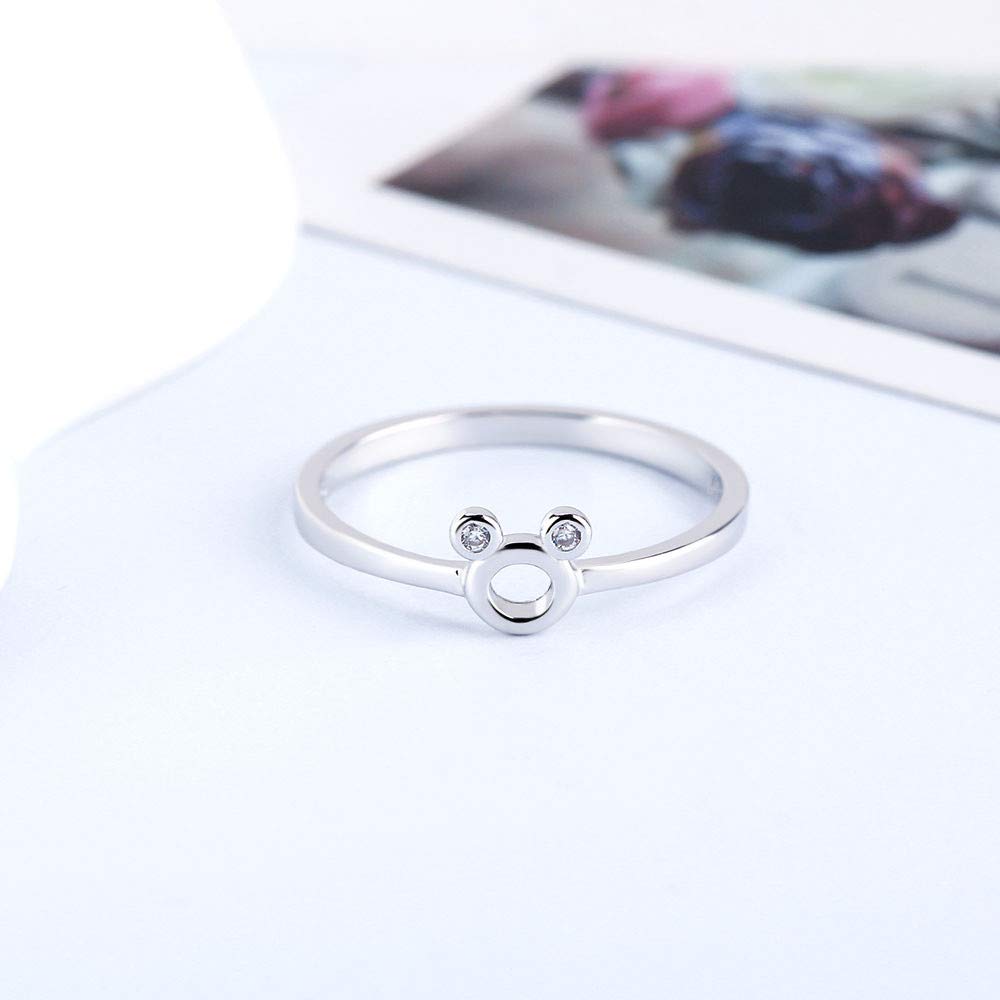 LGSY Sterling Silver Mini Mouse Shape Rings Wedding Engagement Promise Engraved Thin Rings for Women