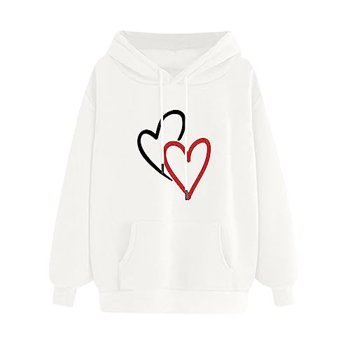Womens Graphic Tees 2023 Summer Sudaderas capucha forma corazón para mujer Sudadera manga larga bolsillo delantero Lindo suéter otoño invierno Z3-White Large