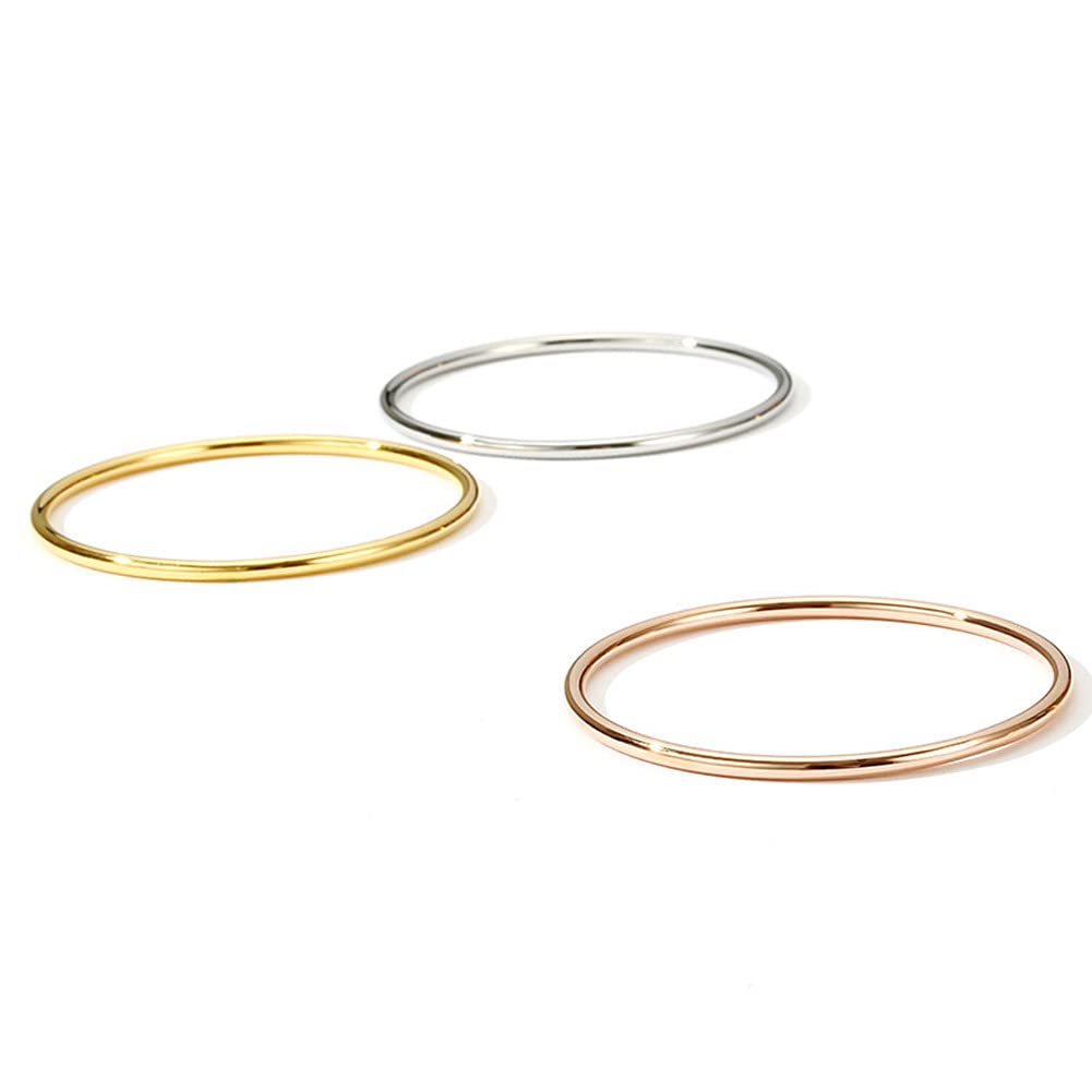 LHUOSN 3pcs Stainless Steel Stacking Rings for Women Men, 2mm Thin Plain Stackable Ring Bands, Toe Knuckle Rings Silver Gold Rose Gold Color