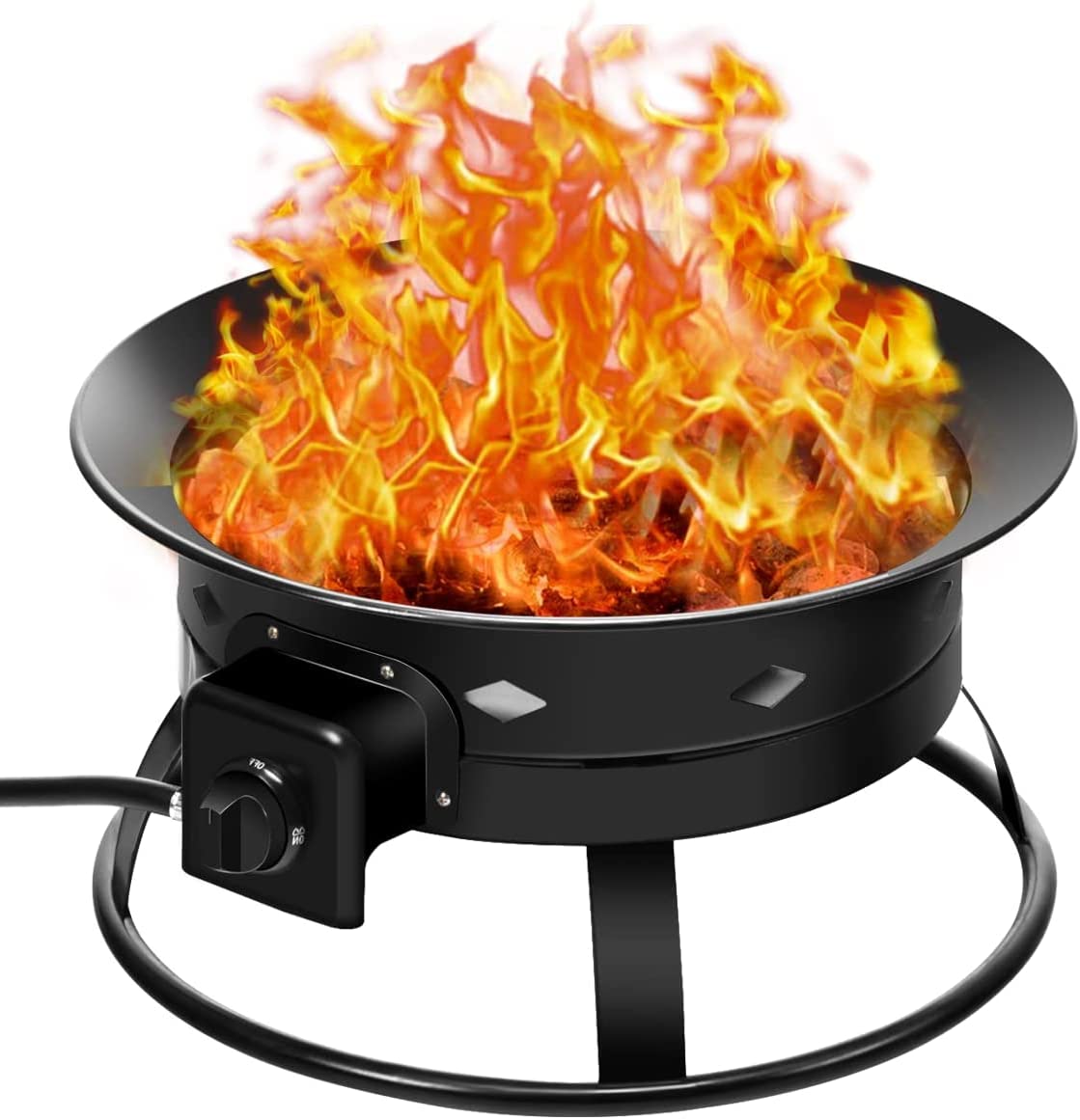 Renatone 58,000 BTU Propane Fire Bowl, 19 Inch Outdoor Camping Fire Bowl with PVC Cover, Tank Stabilizer Ring, Handles, Smokeless Fire Pit for RV, Camping, Backyard