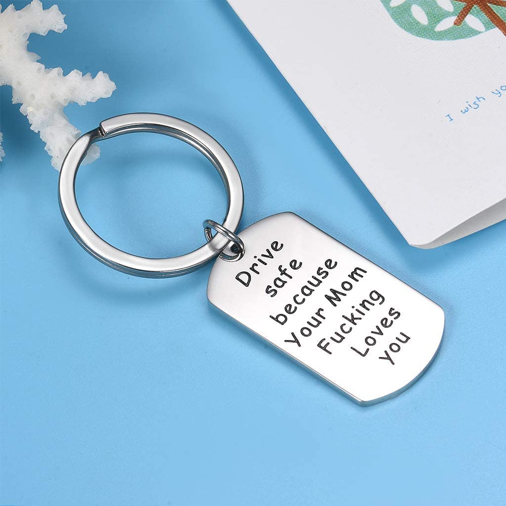 KOORASY Inspirational Birthday Keychian From Mom for Son Daughter Drive Safe Keychains Anniversary Keyring
