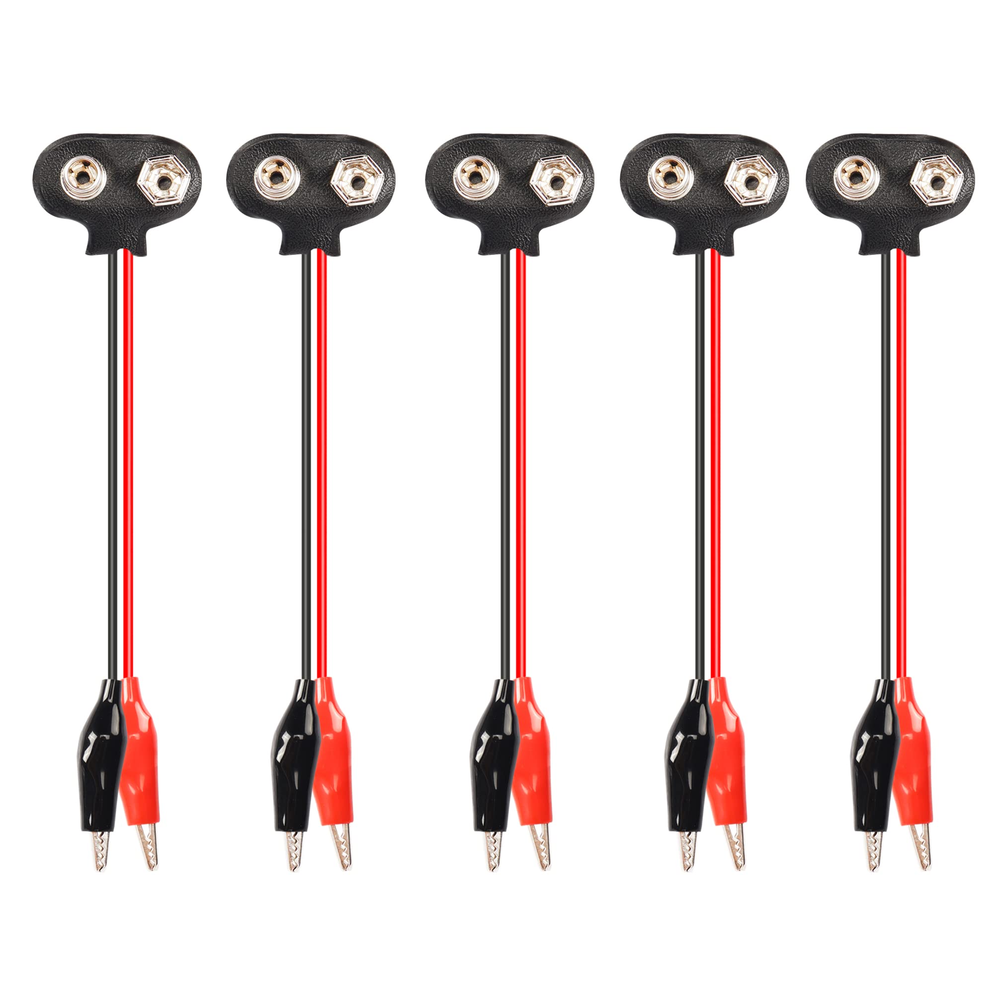 PNGKNYOCN 9V Battery Snap to Alligator Clips Cable,5 Pack Dual Alligator Clips to 9V Battery Snap Connector Cables(15cm)