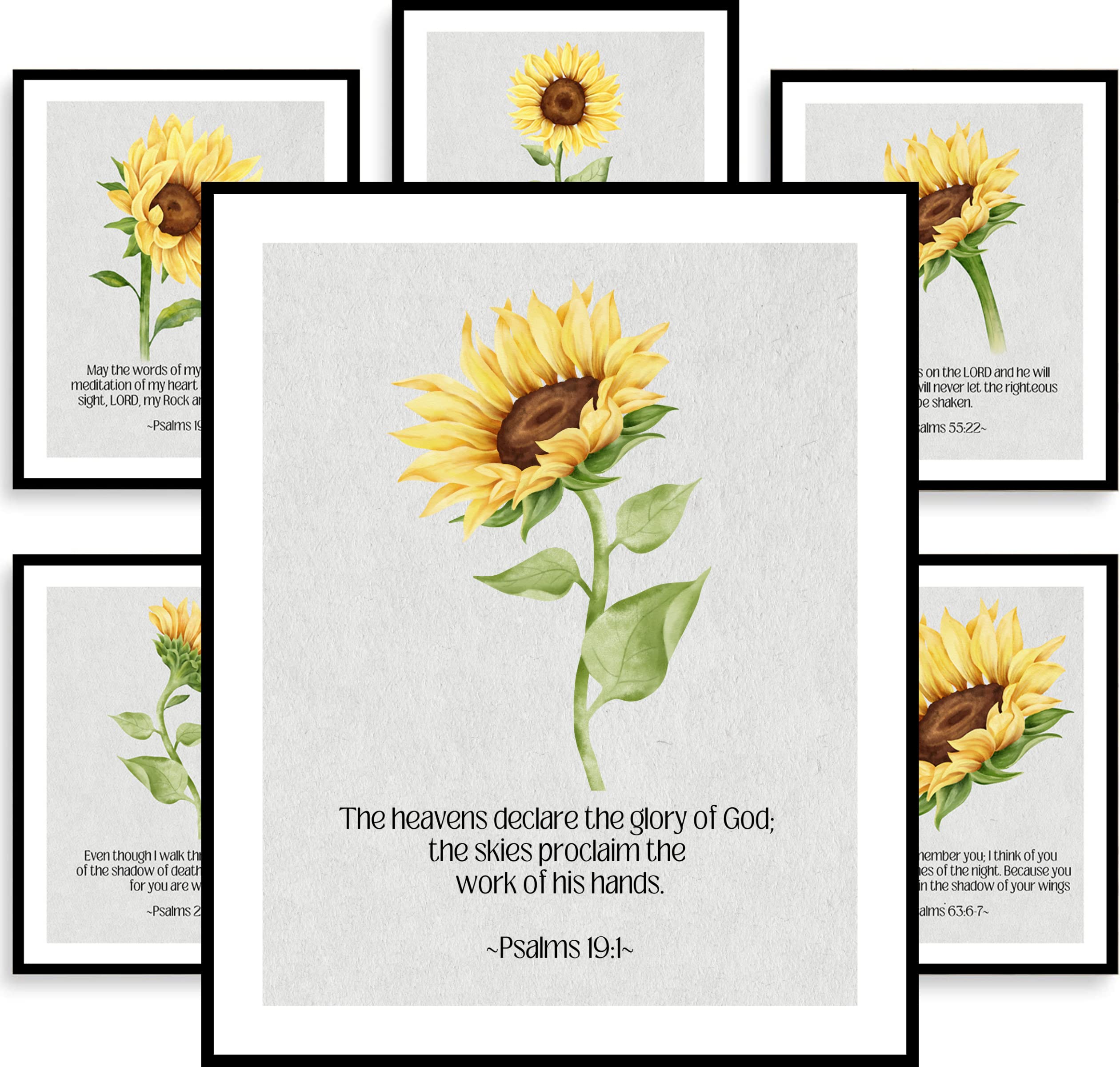 Roxbury Row Bible Verses Wall Decor, Scripture Wall Art, Christian Decor, Biblical Wall Decor, Christian Art Gifts, Scripture Posters, Modern Farmhouse Decor, Sunflower Decor (6 8x10 Unframed Prints)