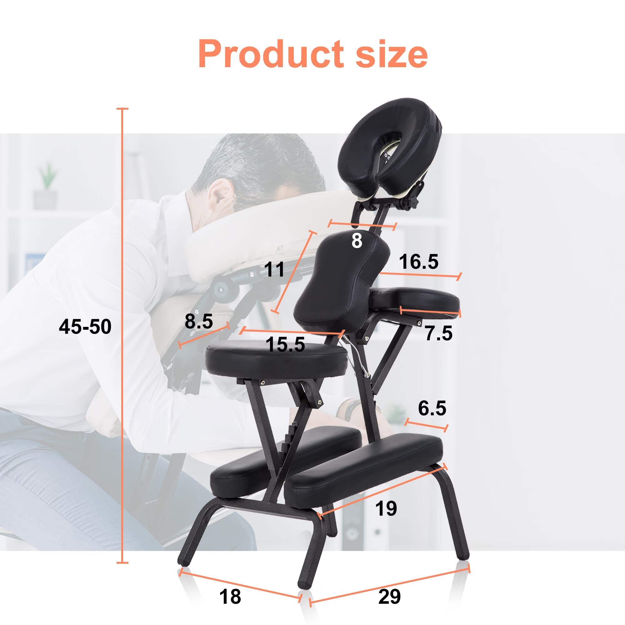 Thick Sponge Portable Foldable Massage Chairs Tattoo Chair Face Cradle Salon Massage Chair Height Adjustable Have SPA Chair Carring Bag Load Capacity 3000LBS,Black