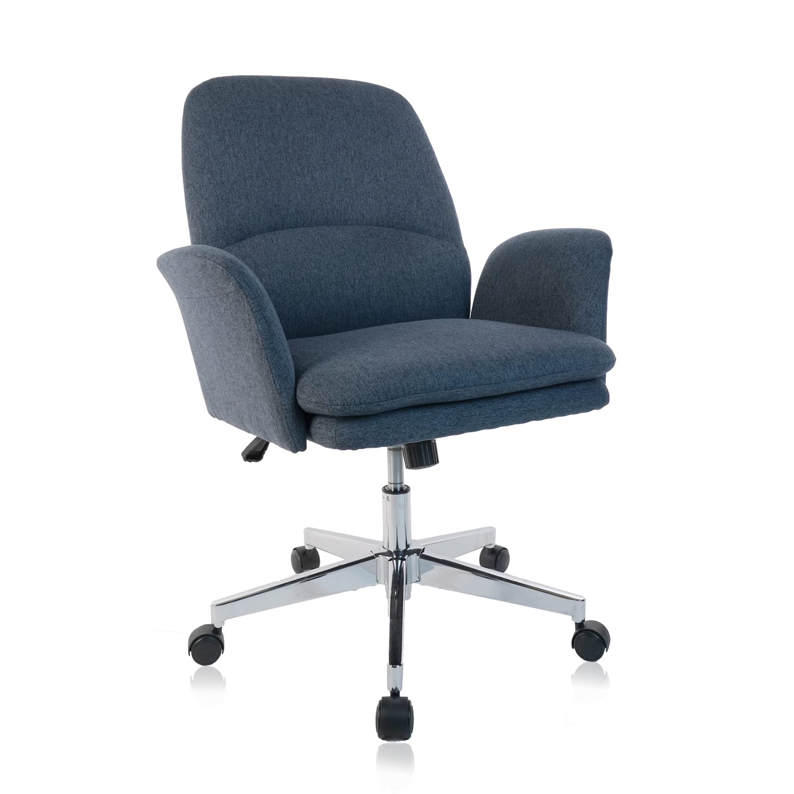 KLASIKA Home Office Chair Swivel Adjustable Rolling Ergonomic Mid Back Desk Chair with Upholstered Armrests Lumbar Support for Bedroom Living Room Studying Set of 2 Grey