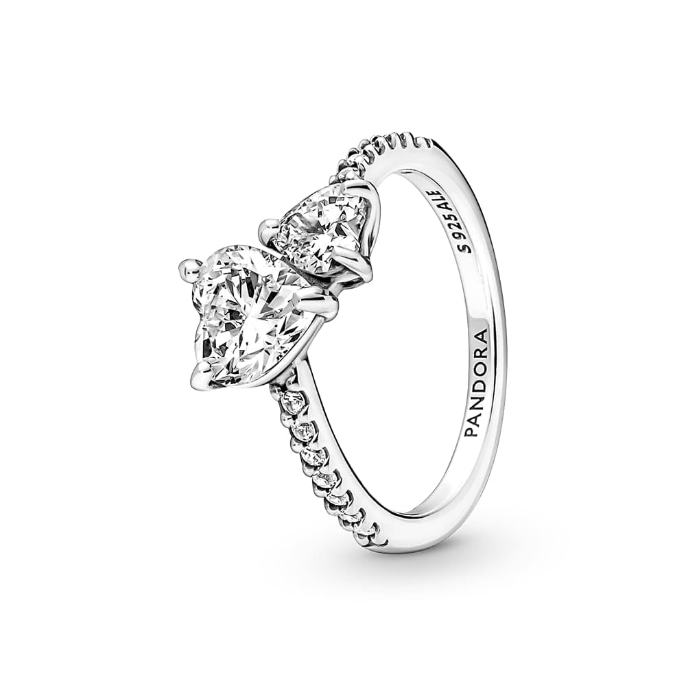 Pandora Double Heart Sparkling Ring - Sterling Silver Ring for Women - Gift for Her - Sterling Silver with Clear Cubic Zirconia - Size 6