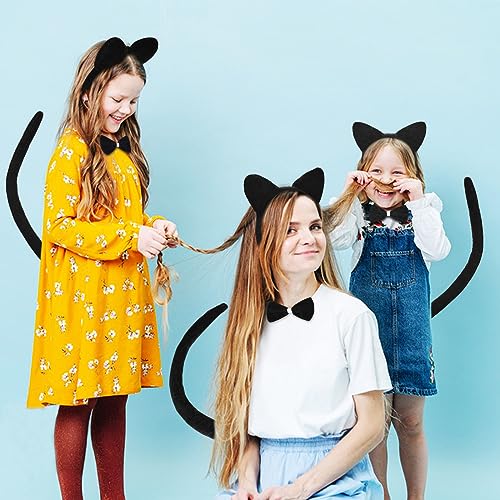 ZONESTA Cat Costume,Cat Noir Costume Black Cat Ear and Tail Set with Bow Tie Halloween Decoration Party Christmas Birthday Cosplay