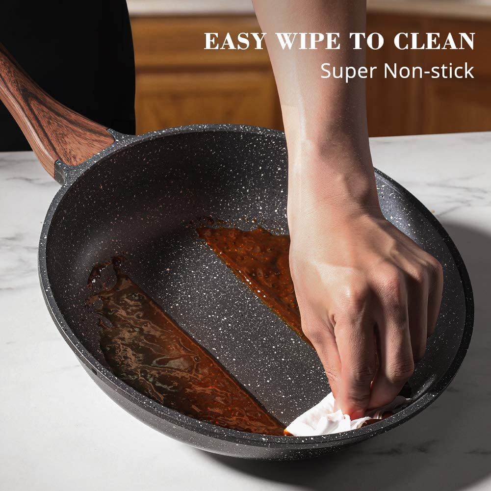 Sensarte Nonstick Frying Pan Skillet, Swiss Granite Coating Omelette Pan, Healthy Stone Cookware Chef's Pan, PFOA Free (8+12.5 Inch)