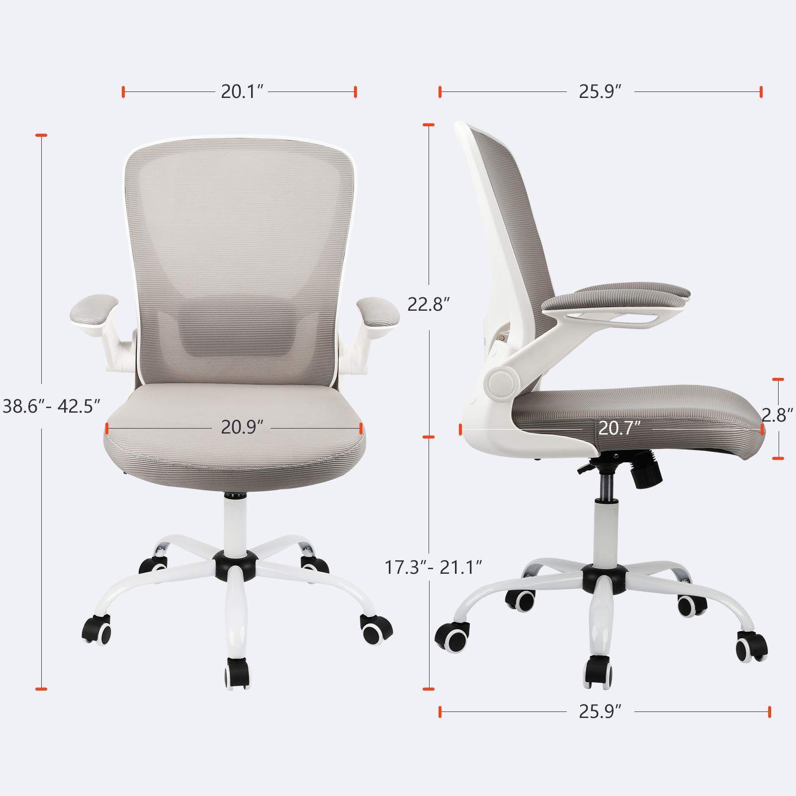 Komene Ergonomic Office Chair Mesh Computer Chair Swivel Recliner Chair with Lumbar Support and Flip-up Arms, Mid Back Adjustable Seat Height (g)