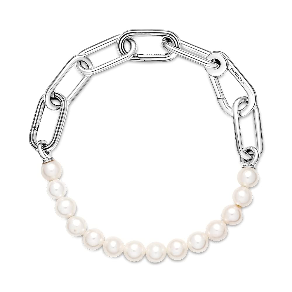 Pandora ME Sterling Silver Link Chain Bracelet With Freshwater Cultured Pearl For Medallion Charms, Size 17.5, No Box