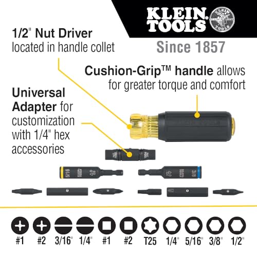 Klein Tools 32500HD KNECT Multi-Bit Screwdriver / Nut Driver, Impact Rated 11-in-1 Tool with Phillips, Slotted, Square and Torx Tips