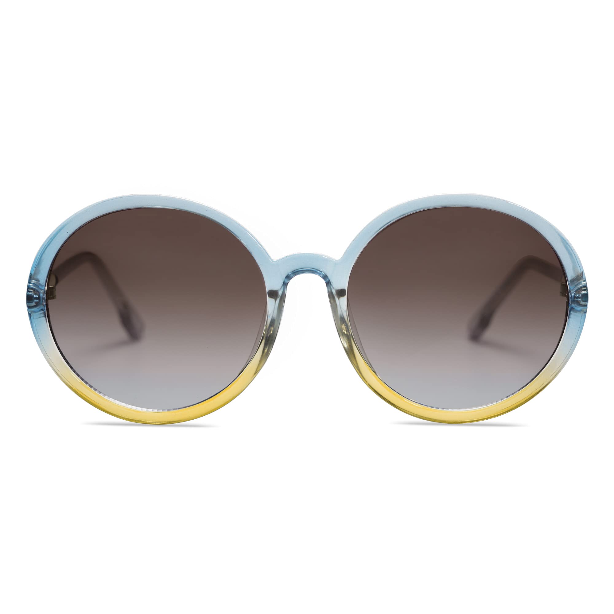SOJOS Vintage Round Sunglasses for Women Classic Retro Designer Style SJ2121 with Transparent Blue Yellow Frame Gradient Grey Lens