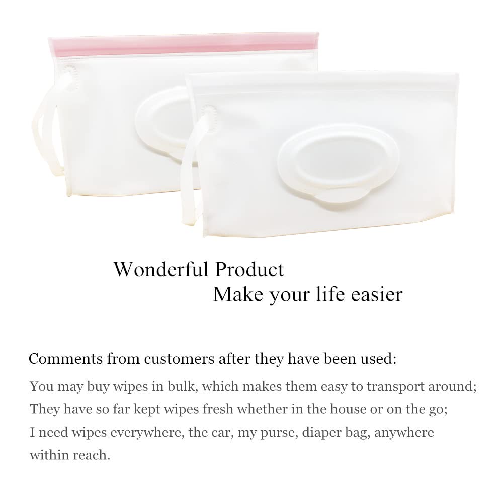 VOONGOR Portable Refillable Wet Wipe Pouch, Reusable Travel Wipes Holder & Case, Lightweight Flushable Diaper Wipes Container for Baby (4 Pack, Milk White)