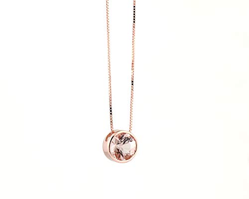 Natural Morganite Bezel-Set Solitaire Pendant Necklace, 18" Box Chain in 14k Rose Gold (7.0mm)