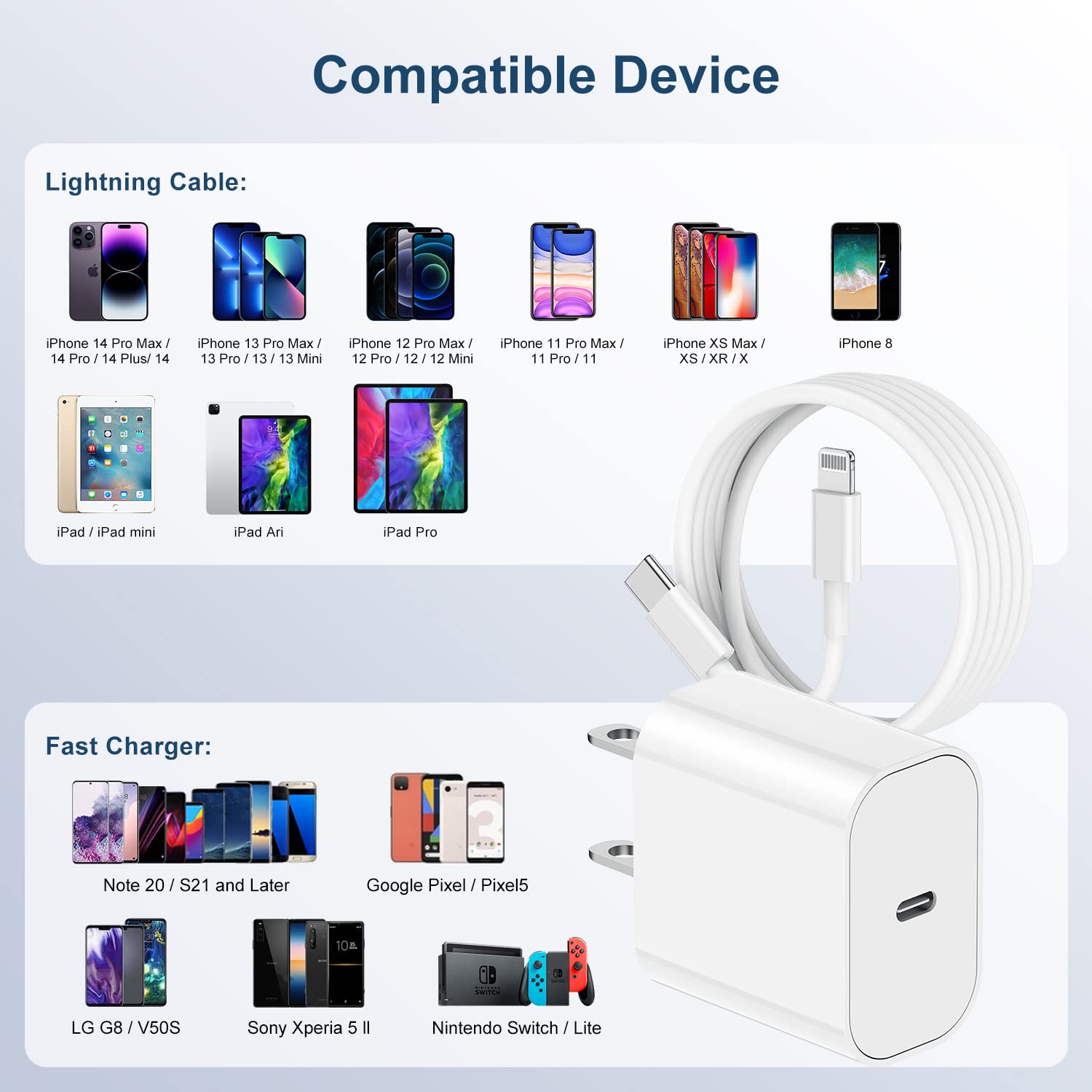 USB C 27w 2 Port iPhone Car Charger with 20W Apple Fast Charging Block,2Pack Type C [Apple MFi Certified] 6 Feet Lightning Cable for iPhone 14 13 12 11 Pro/Pro Max/Mini/iPhone SE