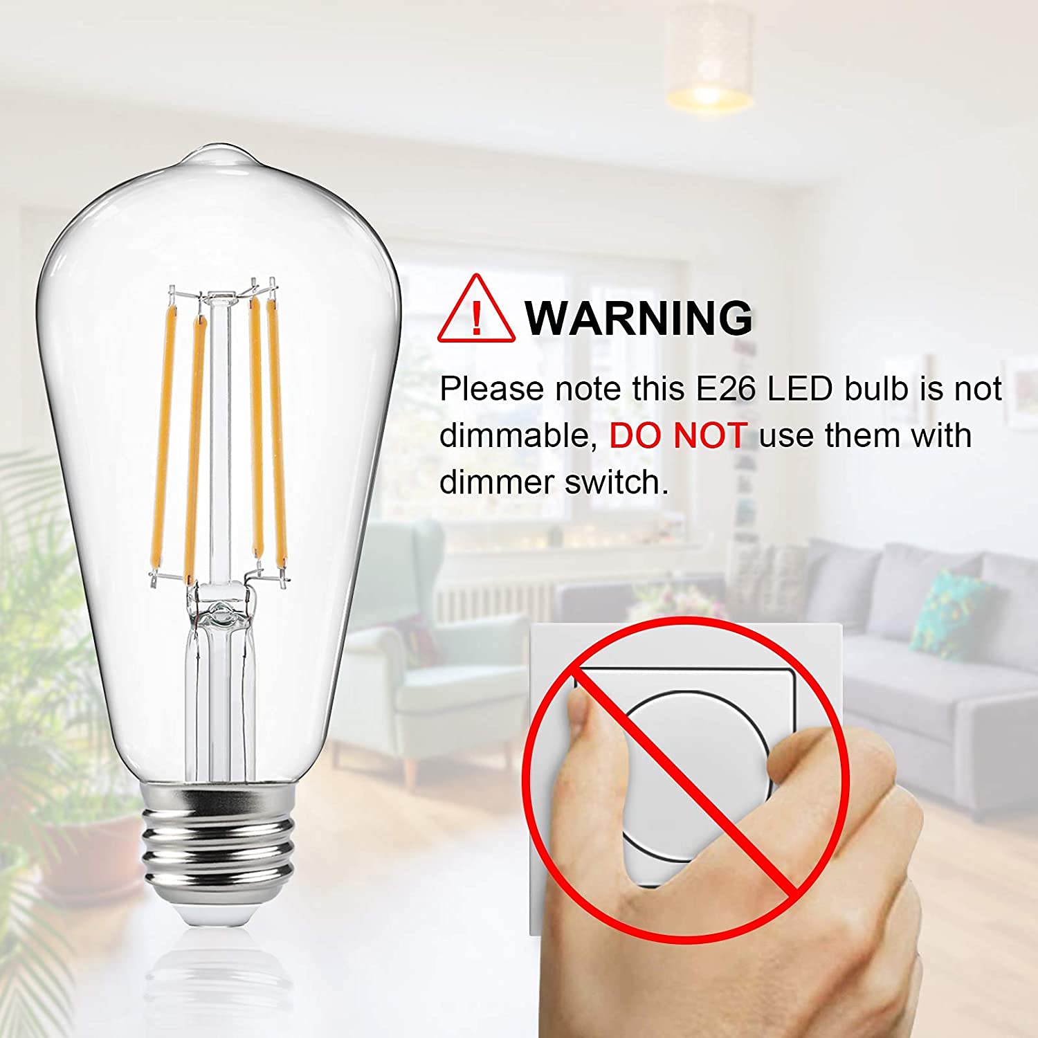 LED Edison Bulbs 4W, Equivalent 40W, 400 Lumens, Daylight White 4000K, ST58 Vintage LED Filament Bulbs, E26 Base, Non-Dimmable, 6 Packs…