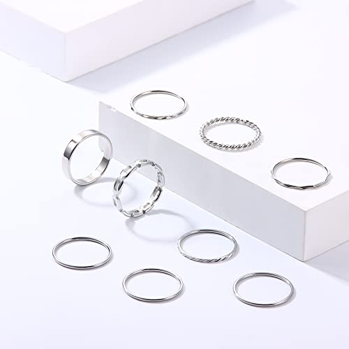 Sanfenly 1mm Stainless Steel Rings for Women Silver Knuckle Rings Fashion Stackable Rings Thin Mid Finger Rings Simple Plain Band Rings Comfort Fit Size 9