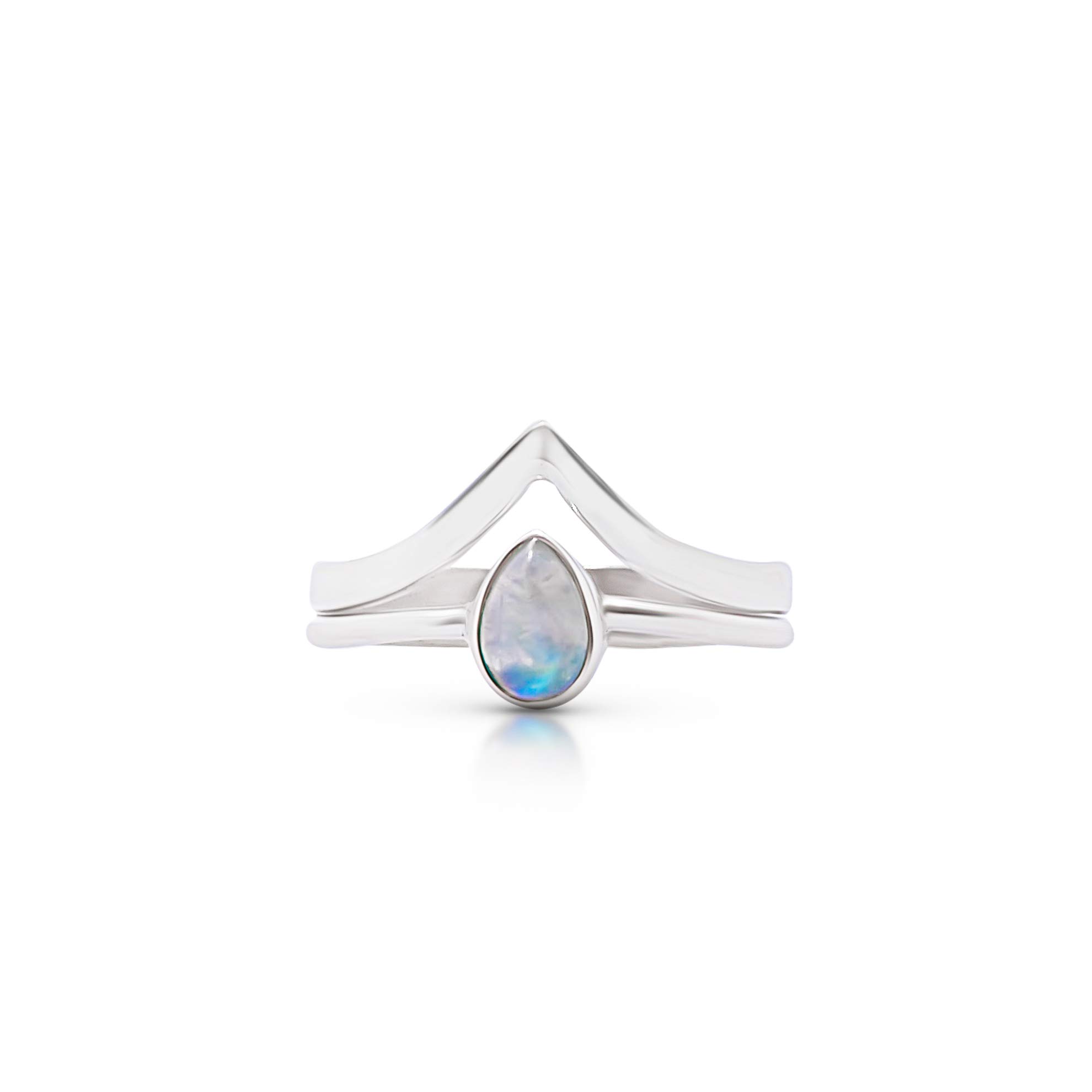 Koral Jewelry Moonstone Ethnic Vintage Gipsy Pear Stone Ring 925 Sterling Silver Tribal Boho Chic (9)