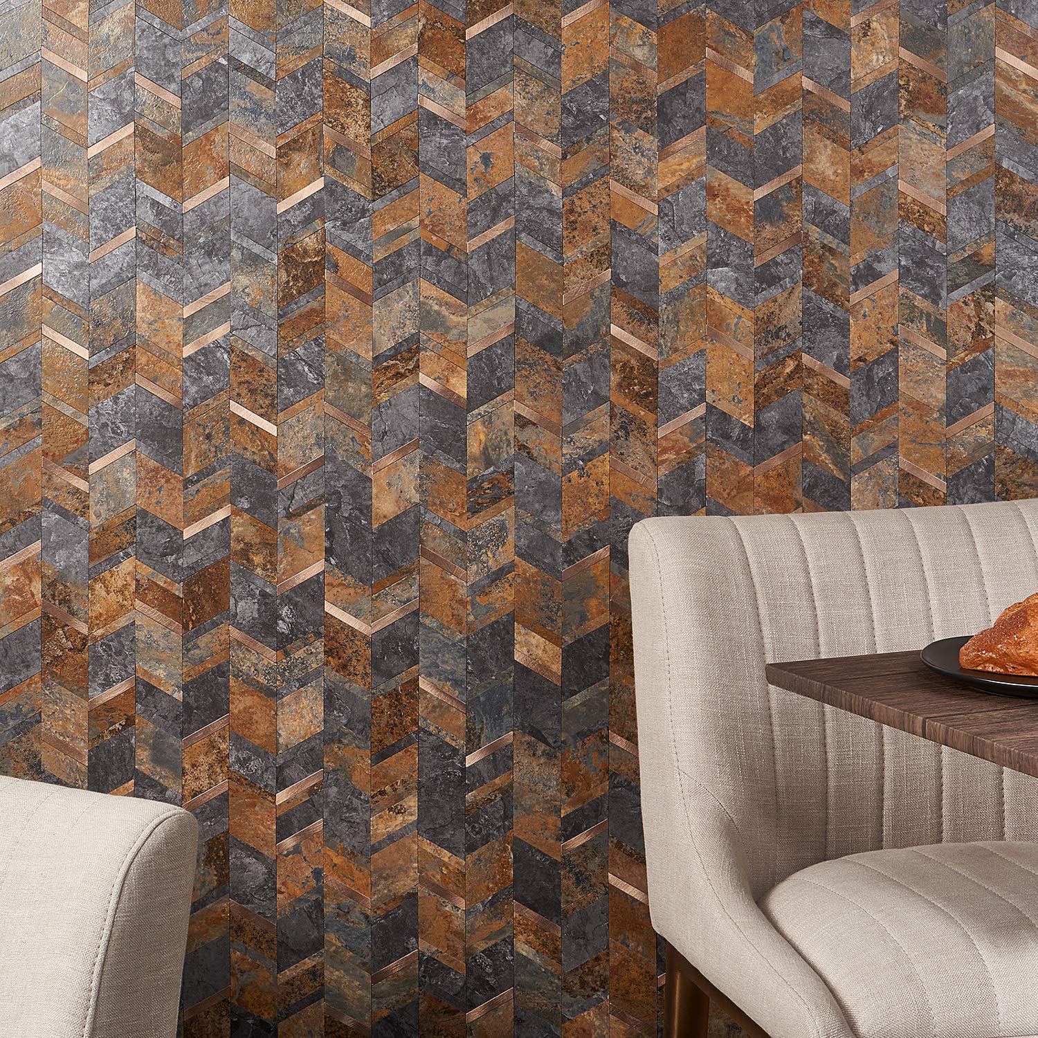 Luxe Core Chevron Copper 11.02 in. x 11.41 in. SPC Peel and Stick Kitchen, Bathroom, Backsplash Tile (0.87 Sq. Ft. / Sheet)