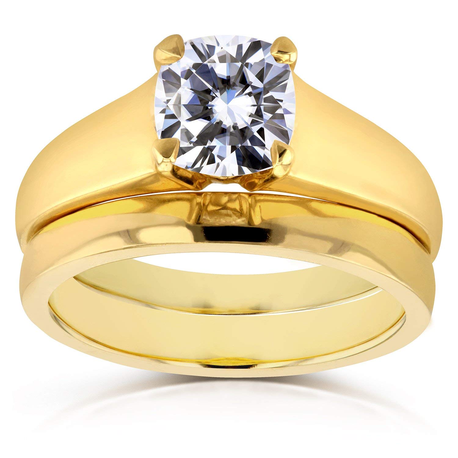 Kobelli Cushion Moissanite Classic Solitaire Bridal Set 1 1/10 CTW 14k Yellow Gold, Size 7