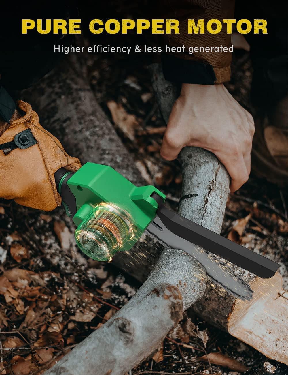 KIMO 6 Inch Brushless Mini Chainsaw with 2 Battery, 2.3Lb Handheld Chainsaw with Safety Lock, Battery Powered Chainsaw, Cordless Chainsaw with Battery and Charger, Electric Chainsaw For Wood Cutting