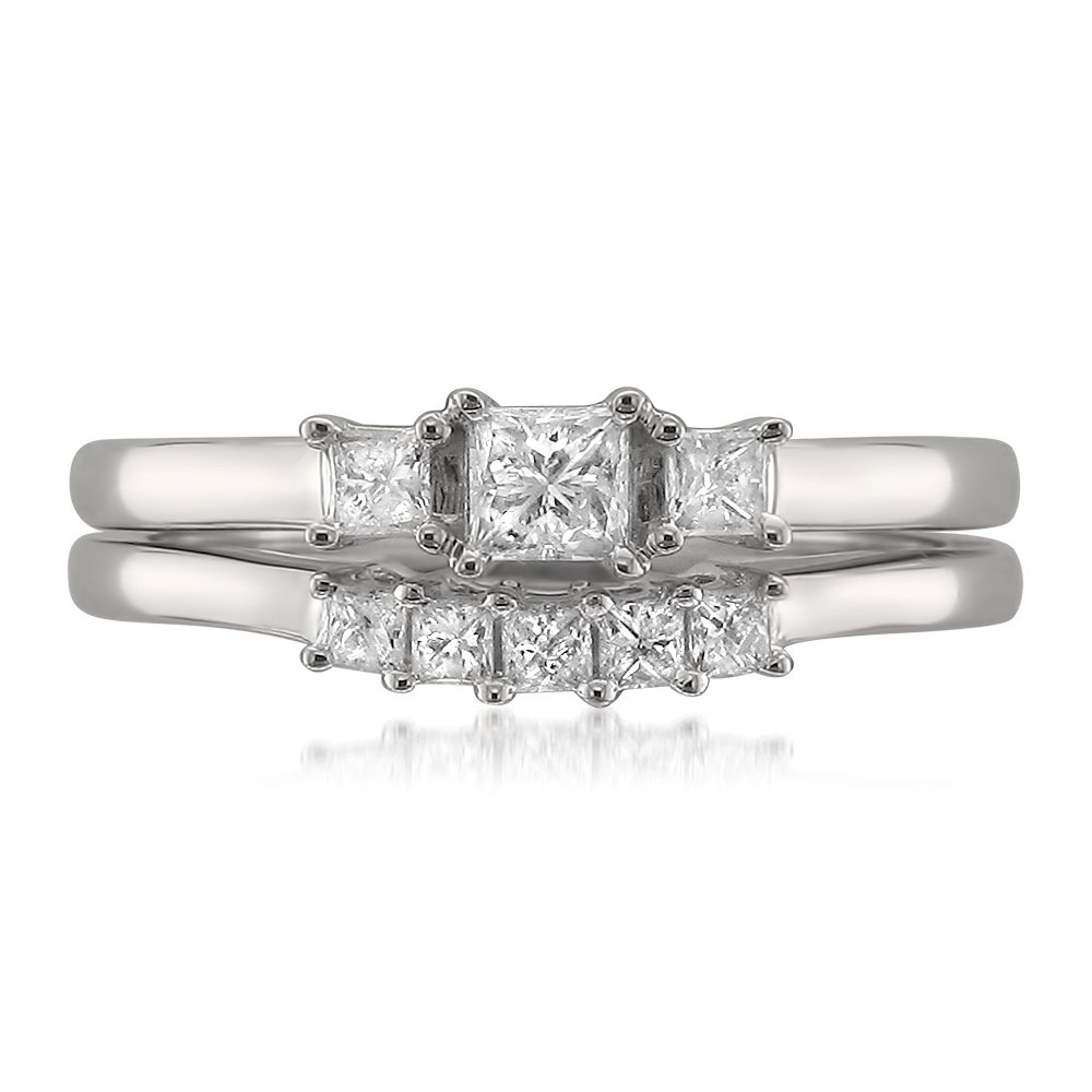 La4ve Diamonds Beyond Brilliance 1/2 Carat Prong-Set Princess Cut Diamond Three-Stone Engagement Bridal Ring Set in 14K White Gold (I-J, I1-I2)