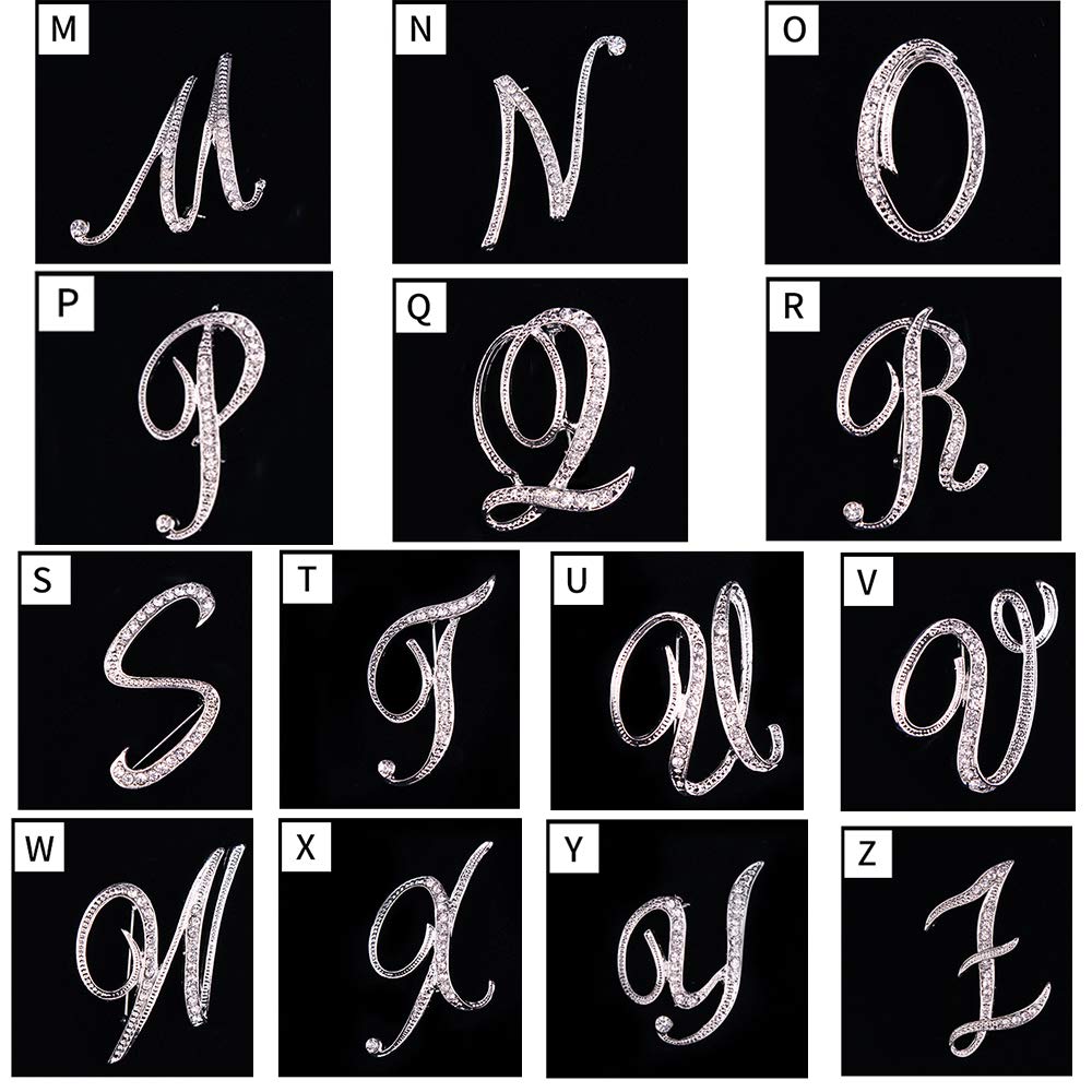 Letter Brooch Pins Initial Rhinestone Brooch for Women Crafts Silvery D