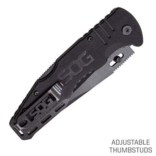 SOG Folding Pocket Knife β Salute Tactical Knife, EDC Knife, Tactical Folder Knife, Work Knife, 3.63 Inch Black Pocket Knife with Thumbstud (FF11-CP)