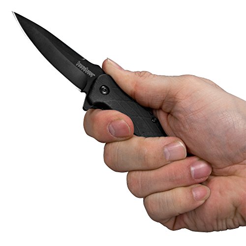Kershaw RJ Tactical 3.0 Pocketknife, 3" 8Cr13MoV Stainless Steel Drop Point Plain Edge Blade, One-Handed Assisted Flipper Opening EDC,Black