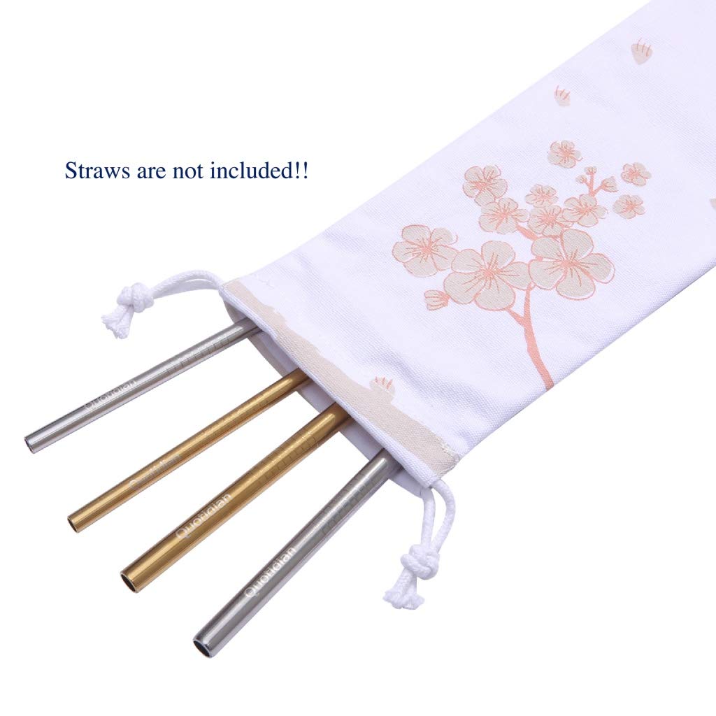 Pink Sakura Travel Carrying Case for Reusable Metal Stainless Steel Bamboo Silicone Drinking Straws/Cutlery/Brush/Chopsticks Pouch by Quotidian (Canvas)