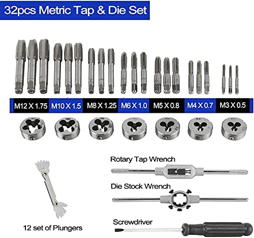Toolly 32pcs Tap and Die Set, Metric Hardened Steel Tool Set, Essential Threading & Rethreading Tool with Storage Case Perfect for Auto and Machinery Repair